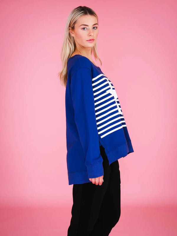 Geneva Star Stripe Sweatshirt - Egyptian Blue - OAK + BAY